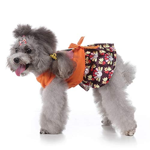 SEIS Thanksgiving Dog Dress Turkey Pet Skirt Bowtie Cats Costume for Cats Puppy Small Medium Dogs (S (Chest Circumference 43cm/16.9"))