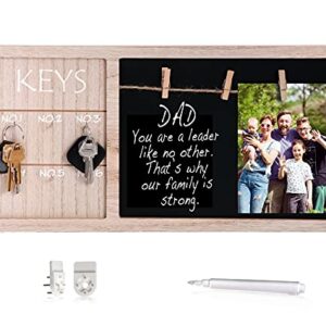 Key Hooks Photo Hangers Chalkboard Wall Mounted Keychains Organizer - Bohemian Hanging Photo Note Board Key Racks Hanger Suitable for Entryway, Front Door, Hallway for Boho and Rustic Decor.