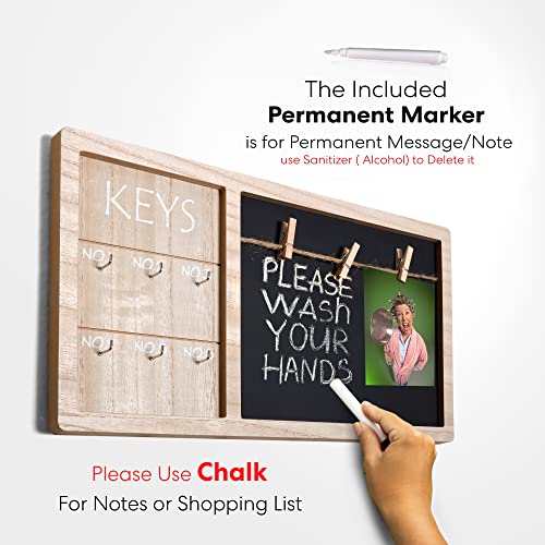 Key Hooks Photo Hangers Chalkboard Wall Mounted Keychains Organizer - Bohemian Hanging Photo Note Board Key Racks Hanger Suitable for Entryway, Front Door, Hallway for Boho and Rustic Decor.