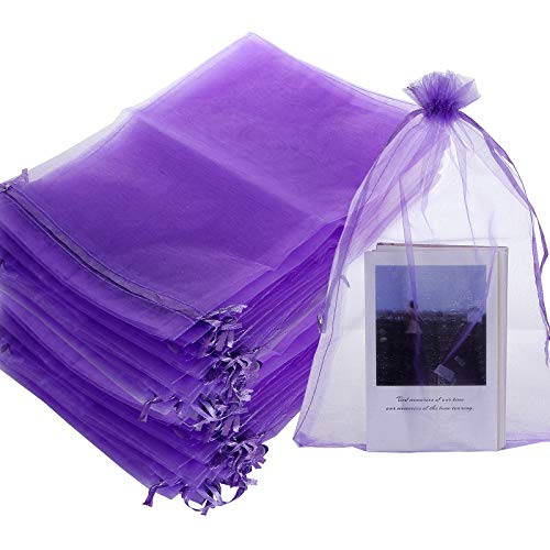 ZOEYES 200pcs Organza Bags 8x12 Inch Sheer Drawstring Organza Gift Bag Purple Organza Bags for Festival Wedding Party Favor Candy Toys Pouches