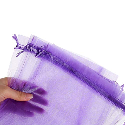 ZOEYES 200pcs Organza Bags 8x12 Inch Sheer Drawstring Organza Gift Bag Purple Organza Bags for Festival Wedding Party Favor Candy Toys Pouches