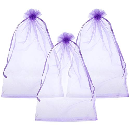 ZOEYES 200pcs Organza Bags 8x12 Inch Sheer Drawstring Organza Gift Bag Purple Organza Bags for Festival Wedding Party Favor Candy Toys Pouches