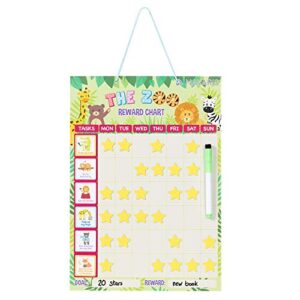 navaris kids magnetic reward chart - behavior rewards weekly bedtime chore home planner for children - with stars, activity magnets, pen - zoo design