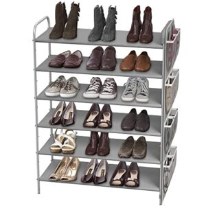 simple houseware 6-tier shoe rack storage organizer w/side hanging bag, grey