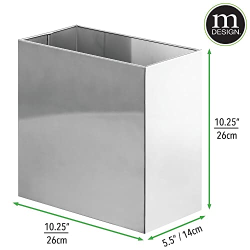 mDesign Small Steel Rectangular 2.4 Gallon/9.1 Liter Trash Can, Waste Basket for Bathroom, Bedroom, Home Office - Holds Garbage, Recycling, Household Items - Linn Collection - Chrome