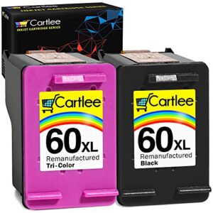 cartlee remanufactured ink cartridge 60xl 60 xl replacement for hp envy 100 110 120 photosmart c4670 c4680 c4780 c4795 d110 deskjet d2660 d2680 f2430 f4280 f4440 f4480 f4580 printer (1 black, 1 color)