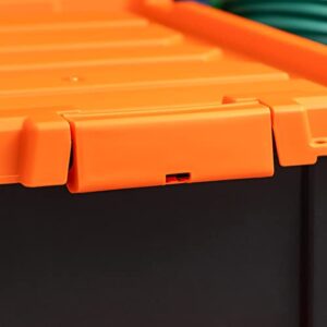 IRIS USA 19 Gallon Heavy-Duty Plastic Storage Bins, 2 Pack, Store-It-All Container Totes with Durable Lid and Secure Latching Buckles, Garage and Metal Rack Organizing, Black/Orange