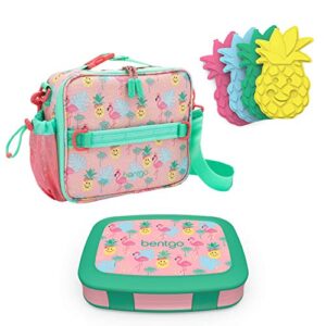 bentgo prints insulated lunch bag set with kids bento-style lunch box and 4 reusable ice packs (tropical)