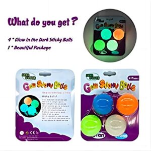 Glow in the Dark Sticky Balls that Stick to the Ceiling,Stress Balls for Kids and Adults,Glow Sticky Ceiling Balls,Squishy Toys for Kids,Fidget Toys,Party Favors, Anxiety Relief Items,ASMR Stuff(4Pcs)