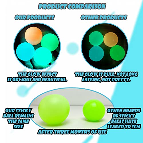 Glow in the Dark Sticky Balls that Stick to the Ceiling,Stress Balls for Kids and Adults,Glow Sticky Ceiling Balls,Squishy Toys for Kids,Fidget Toys,Party Favors, Anxiety Relief Items,ASMR Stuff(4Pcs)