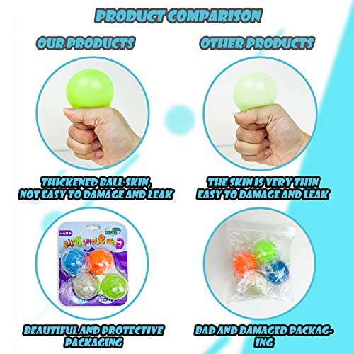 Glow in the Dark Sticky Balls that Stick to the Ceiling,Stress Balls for Kids and Adults,Glow Sticky Ceiling Balls,Squishy Toys for Kids,Fidget Toys,Party Favors, Anxiety Relief Items,ASMR Stuff(4Pcs)