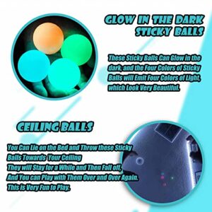 Glow in the Dark Sticky Balls that Stick to the Ceiling,Stress Balls for Kids and Adults,Glow Sticky Ceiling Balls,Squishy Toys for Kids,Fidget Toys,Party Favors, Anxiety Relief Items,ASMR Stuff(4Pcs)