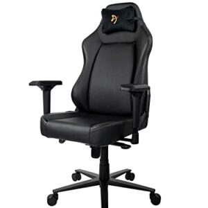 Arozzi Primo Premium PU Leather Gaming Chair Office Chair with Recliner Swivel Tilt Rocker Adjustable Height 4D Armrests Neck Pillow and Built-in Lumbar Adjustment - Black with Gold Accents