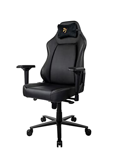 Arozzi Primo Premium PU Leather Gaming Chair Office Chair with Recliner Swivel Tilt Rocker Adjustable Height 4D Armrests Neck Pillow and Built-in Lumbar Adjustment - Black with Gold Accents