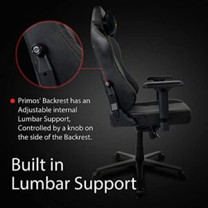 Arozzi Primo Premium PU Leather Gaming Chair Office Chair with Recliner Swivel Tilt Rocker Adjustable Height 4D Armrests Neck Pillow and Built-in Lumbar Adjustment - Black with Gold Accents