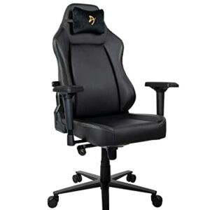 Arozzi Primo Premium PU Leather Gaming Chair Office Chair with Recliner Swivel Tilt Rocker Adjustable Height 4D Armrests Neck Pillow and Built-in Lumbar Adjustment - Black with Gold Accents