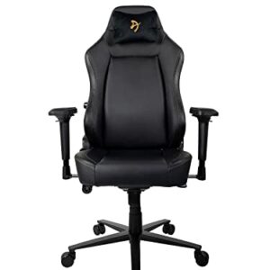 Arozzi Primo Premium PU Leather Gaming Chair Office Chair with Recliner Swivel Tilt Rocker Adjustable Height 4D Armrests Neck Pillow and Built-in Lumbar Adjustment - Black with Gold Accents