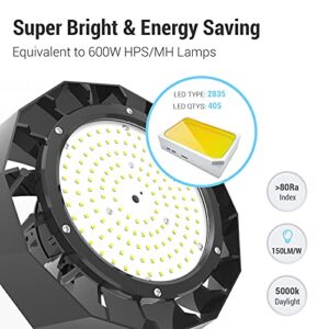 ABODONG 150W LED High Bay Light 150LM/W 5000K 1-10V Dimmable 22,500LM Alternative to 600W MH/HPS with US Plug 8' Cable ETL/DLC Approved LED Shop Lights Commercial Garage Warehouse Gym Area Lighting