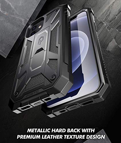 Poetic Spartan for iPhone 12/ iPhone 12 Pro 6.1 inch Case, Full-Body Rugged Dual-Layer Metallic Color Accent with Premium Leather texture Shockproof Protective Cover with Kickstand, Metallic Gun Metal