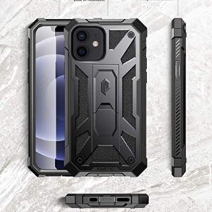 Poetic Spartan for iPhone 12/ iPhone 12 Pro 6.1 inch Case, Full-Body Rugged Dual-Layer Metallic Color Accent with Premium Leather texture Shockproof Protective Cover with Kickstand, Metallic Gun Metal