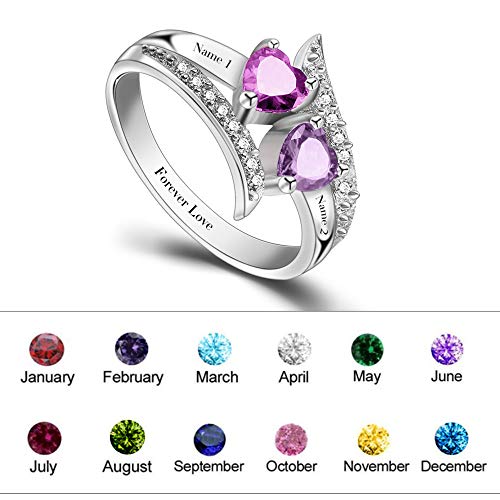 BAUMA Personalized Mothers Rings with 2 Simulated Birthstones Promise Rings Womens Meaningful Engagement Rings Promise Name Rings for Her Mom Ring Gift