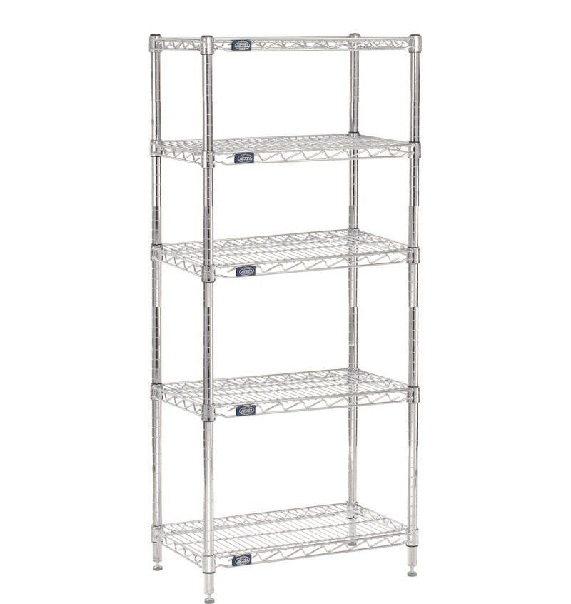 Nexel - 24" x 24" x 63", 5 Tier, NSF Listed Adjustable Wire Shelving, Unit Commercial Storage Rack, Chrome, Leveling feet