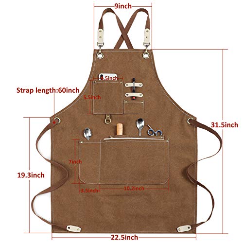 Mactso Chef Apron Water Resistant Canvas Cross Back Adjustable Apron for Men Women(Coffee)