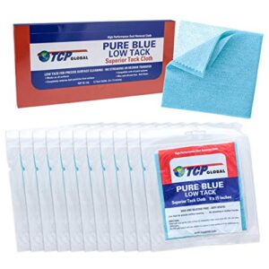 tcp global - pure blue low tack superior tack cloths - tack rags (box of 12) - automotive car painters professional grade - removes dust, sanding particles, cleans surfaces - wax and silicone free