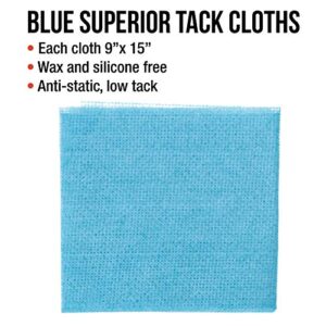 TCP Global - Pure Blue Low Tack Superior Tack Cloths - Tack Rags (Box of 12) - Automotive Car Painters Professional Grade - Removes Dust, Sanding Particles, Cleans Surfaces - Wax and Silicone Free