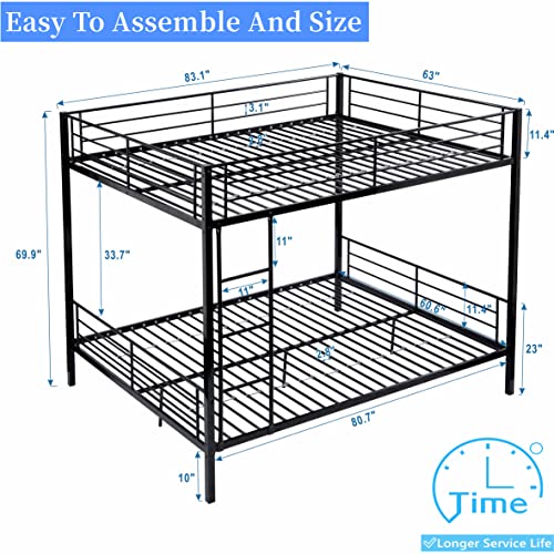 Rajmarti TYNAWYNW Latest Version & Stronger Bunk Bed, Industrial Style Thicker Metal Bunk Bed Frame with 2 Side Ladders and Full Length Safety Guardrails for Adults, Girls, Boys and Kids (Queen Over Queen)