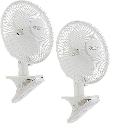 Comfort Zone CZ6C 6-inch Quiet Portable Indoor 2-Speed Desk Fan with Clip and Fully Adjustable Tilt, White (2pk)