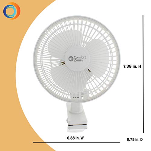 Comfort Zone CZ6C 6-inch Quiet Portable Indoor 2-Speed Desk Fan with Clip and Fully Adjustable Tilt, White (2pk)