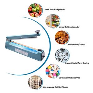 12 inch 300mm Impulse Bag Sealer, Manual Bag Sealer Heat Seal Closer, Adjustable Timer Electric Heat Seal Closer Manual Heat Sealer with 2 Free Replacement Kit, Blue