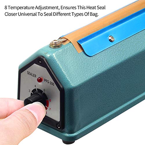 12 inch 300mm Impulse Bag Sealer, Manual Bag Sealer Heat Seal Closer, Adjustable Timer Electric Heat Seal Closer Manual Heat Sealer with 2 Free Replacement Kit, Blue