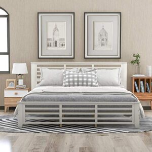 merax king size bed frame, wood platform bed with headboard and footboard, king bed frame with slat,no box spring needed, white