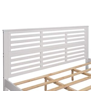 Merax King Size Bed Frame, Wood Platform Bed with Headboard and Footboard, King Bed Frame with Slat,No Box Spring Needed, White