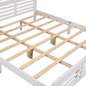 Merax King Size Bed Frame, Wood Platform Bed with Headboard and Footboard, King Bed Frame with Slat,No Box Spring Needed, White