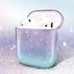 NZND Case Compatiable with Apple AirPods 1/2, Crystal Glitter Sparkle Bling, 360° Protective Cute Cover Carrying Case Girls Women with Rose Gold Keychain -Purple/Aqua