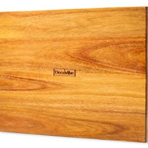 DecoVibe Acacia Wood Serving Tray with Handles - Rustic Wooden Tray for Living Room - Decorative Ottoman Wood Tray - 16" x 12" x 2" Large Food Trays for Ottomans, Coffee Table, Breakfast, Bed, Couch