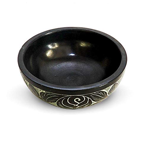 Kaizen Casa Hand Carved Natural Stone Bowl, Smudge Bowl, Stone Bowl, Smudge Pot, White Leaf Carved Design |Size_5” x 2” – Black | Ritual Bowl Display Bowl Jewelry Dish Kitchen Table Decor Gift.