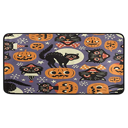 Spooky Cats and Halloween Pumpkins Indoor Area Rug Bathroom Kitchen Non-Slip Mat 39X20 inch