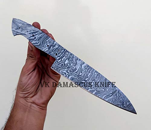 Handmade Damascus Chef knife Kitchen Knife Blank Blade fixed blade knife VK3542 (Silver 3)