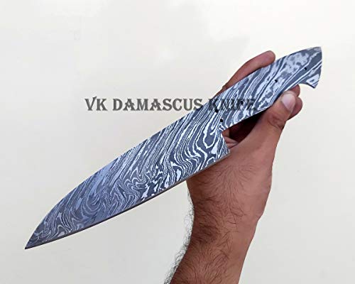 Handmade Damascus Chef knife Kitchen Knife Blank Blade fixed blade knife VK3542 (Silver 3)