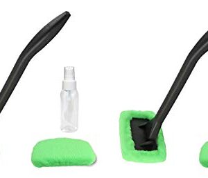 PRIMESTARZ Windshield Cleaner (2 Pack) with 4 Micro Fiber Bonnets, 2 Spray Bottles 8 Piece Set Pivoting Head, Glass Window Cleaner Auto-Home