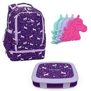 bentgo 2-in-1 backpack & insulated lunch bag set with kids prints lunch box and 4 reusable ice packs (unicorn)