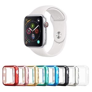 tranesca 8 pack 40mm watch case with built-in hd clear ultra-thin tpu screen protector cover compatible with apple watch series 4/5/6/se (clear+black+gold+rose gold+red+blue+green+silver)