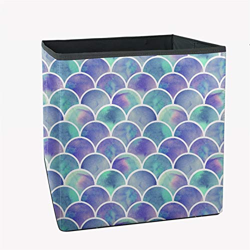 Dremagia Collapsible Storage Bin Cube Container Large Fabric Toy Storage Box Basket, Mermaid Fish Scales