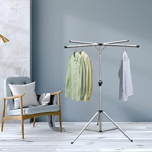 PENGKE Foldable Clothes Drying Laundry Rack Portable Space Saving, Adjustable High Capacity 4 Poles Stainless Steel Laundry Drying Rack