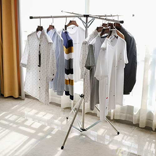 PENGKE Foldable Clothes Drying Laundry Rack Portable Space Saving, Adjustable High Capacity 4 Poles Stainless Steel Laundry Drying Rack