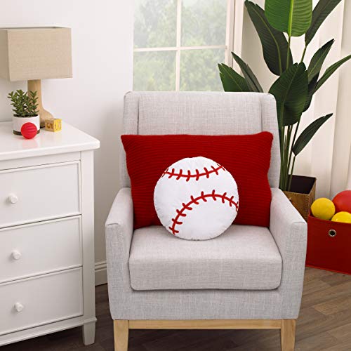 NoJo LLBN Sports Decorative Polyester Pillow-White and Red Baseball with Embroidery, 13x13x5 Inch (Pack of 1)